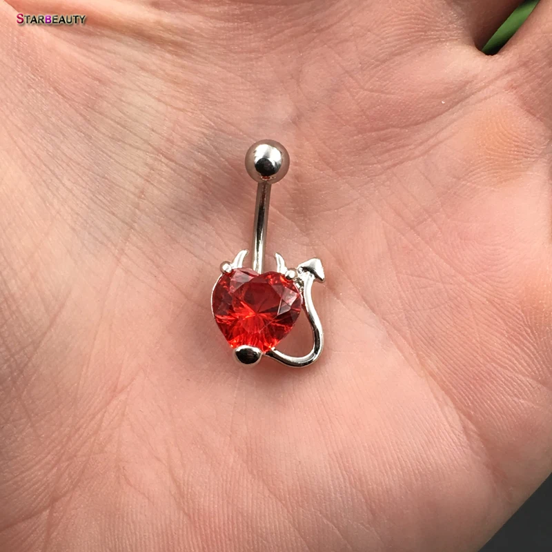 Starose Devil Piercings Heart Navel Piercing Ombligo 14G Garnet Belly Button Rings Body Piercing ...