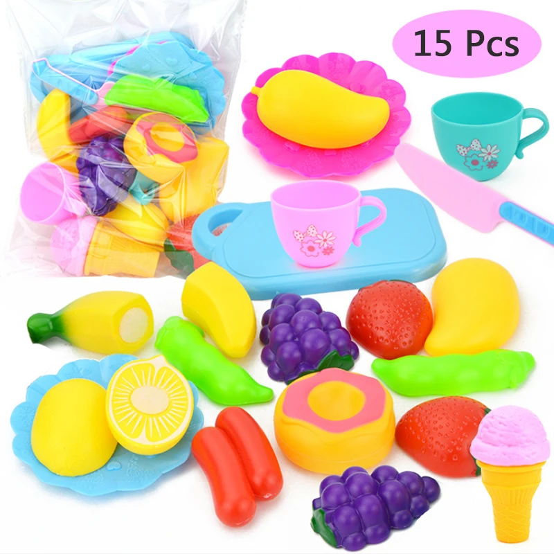 New 15 Pcs Babies Funny Lovely Fruits Model Cutting Set Kids Pretend ...