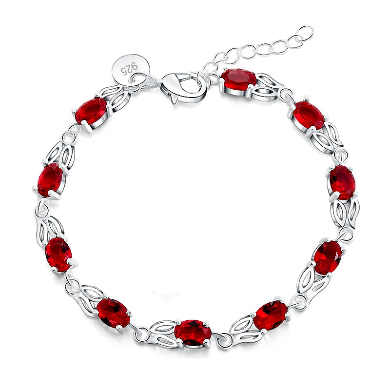 Charms Fashion Chain Shinning Oval Red Cubic Zirconia Stone Bracelet ...