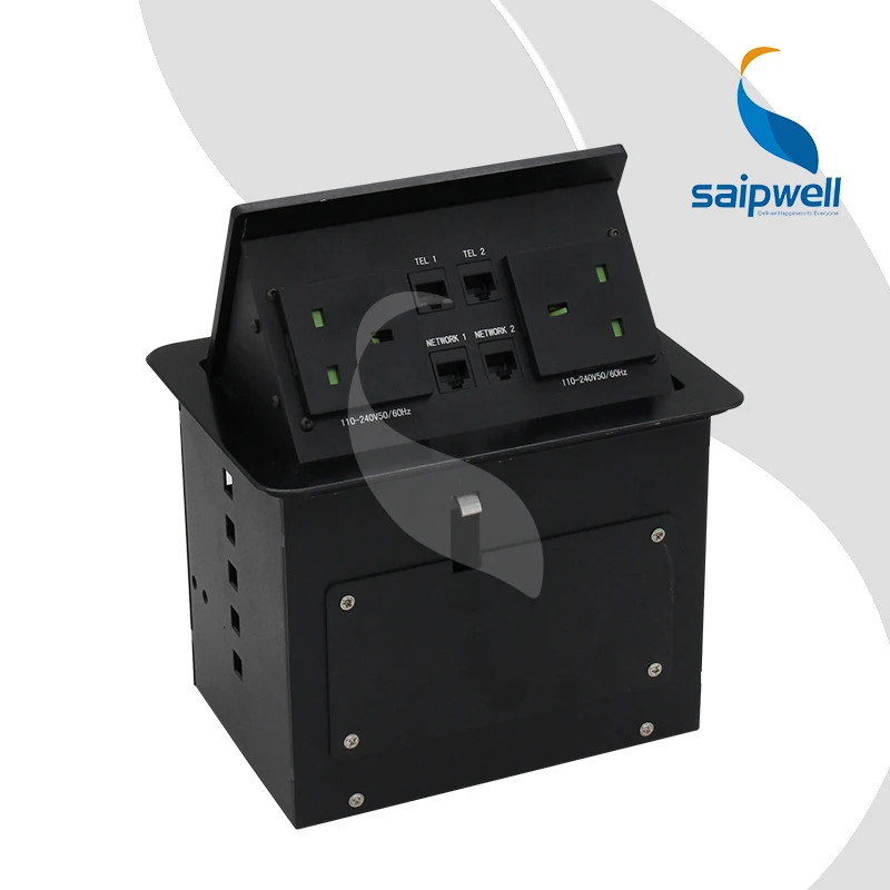 Compact small pop up table socket outlet boxes with 2 British Socket 2 ...