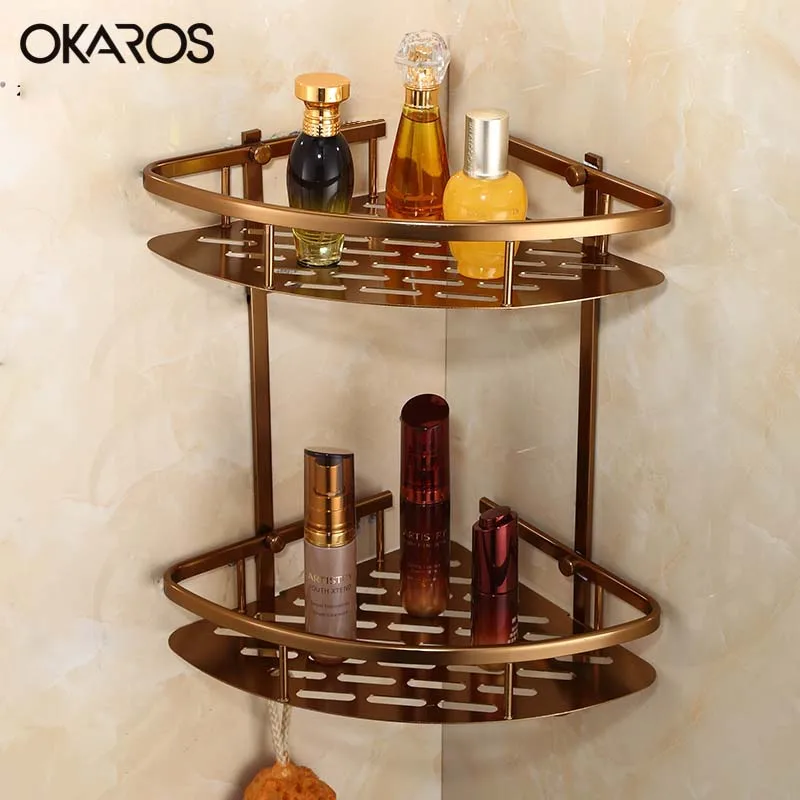Okaros Bathroom Shelves Dual Tier Shampoo Shelves Corner Mounted ...