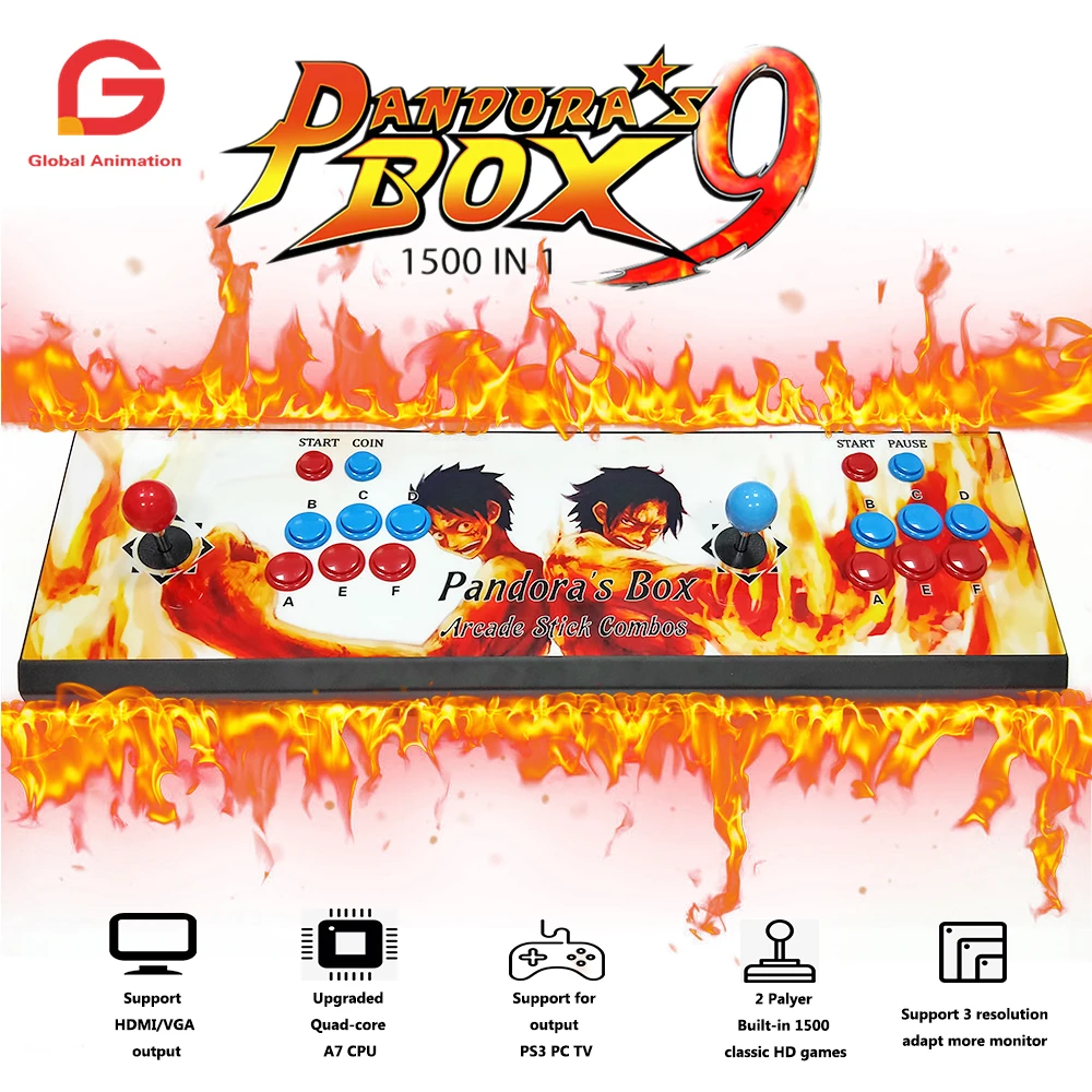 Pandora Box 9 1500 in 1 Arcade Game iron console 2 Players stick ...