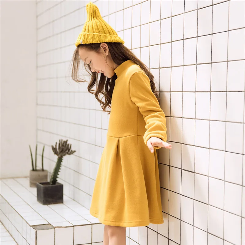 Kids Winter Dresses for Girls 2017 new O neck Long Sleeve Solid Color ...