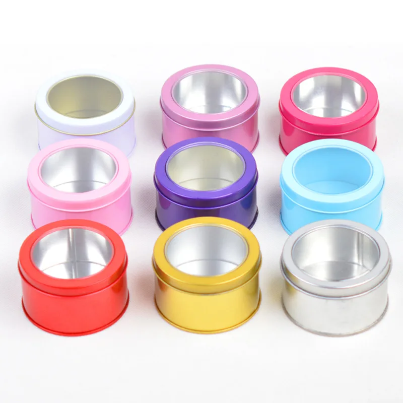 Contenedores de metal con tapa para ventana, latas de 50g de colores ...
