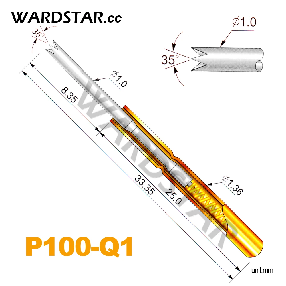 100pcs-P100-Q1-Dia-1-0mm-Spring-Test-Probes-Pogo-Pin-Length-33-35mm ...