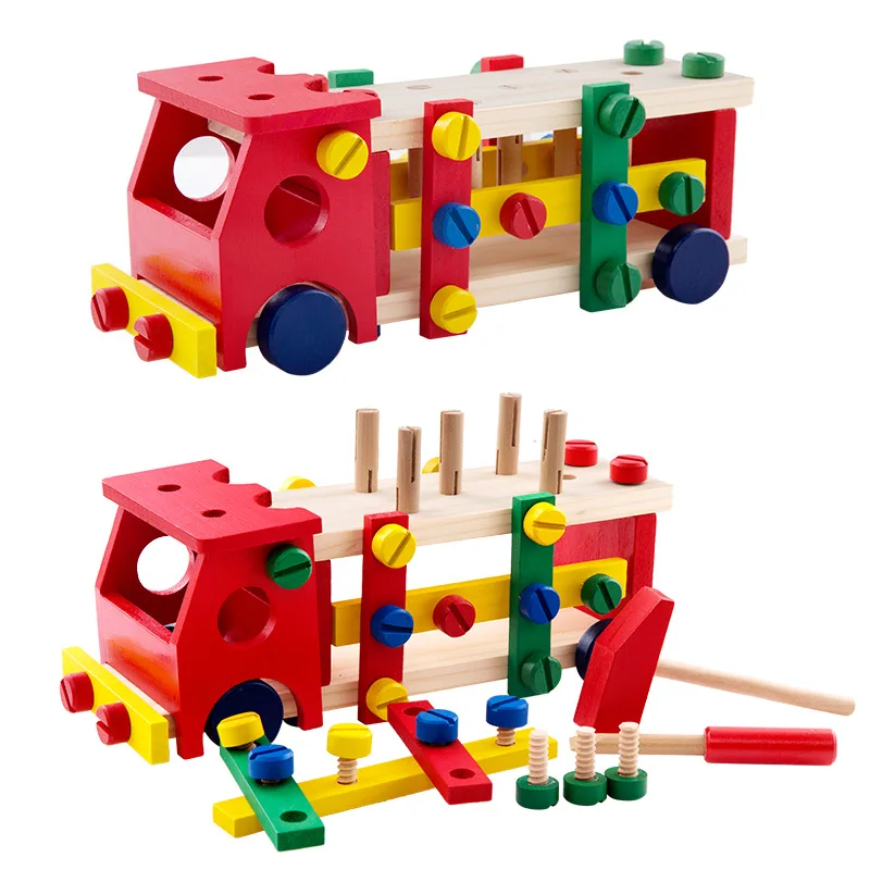 Children wooden reassembly screw car intelligence wooden toy ...