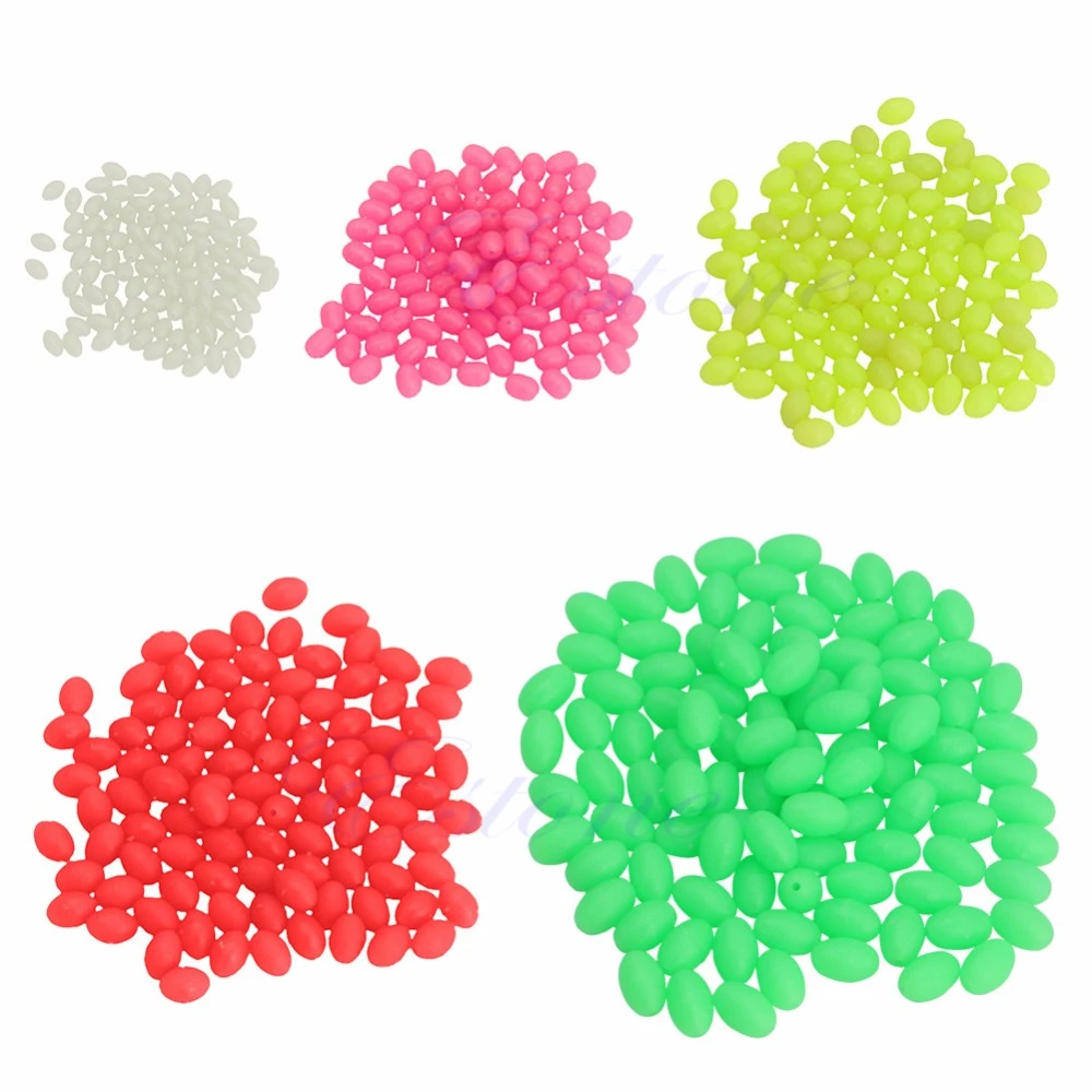 100pcs Oval Hard Luminous Fishing Beads Sea Fishing Lure Floating Float ...