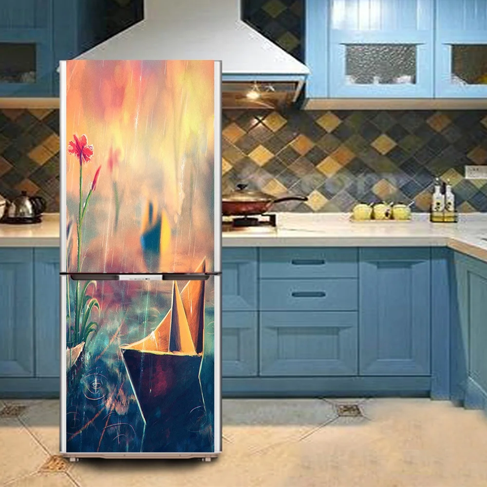 DIY Paper boat Waterproof Self Adhesive Refrigerator Sticker Fridge ...