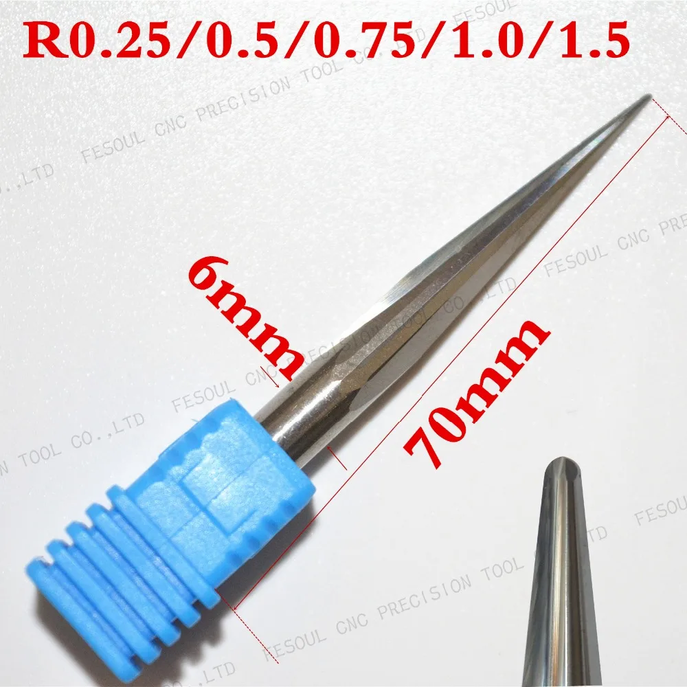 6mm*70L,1pcs,Free shipping Taper Ball nose End Mill,CNC Cone milling ...