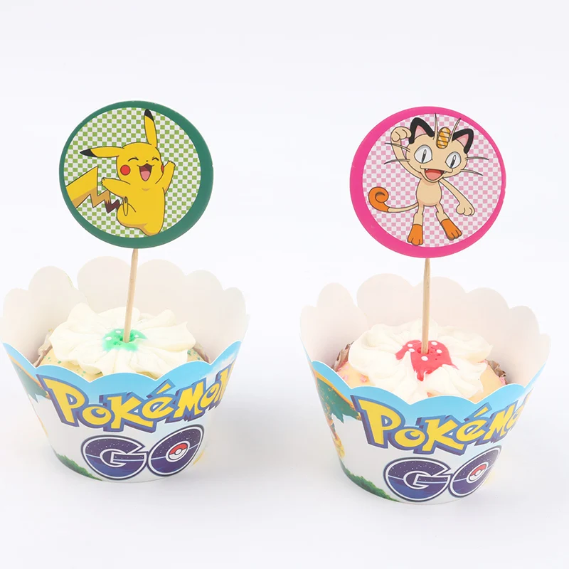24pcs Pokemon Pikachu Cupcake Cake Wrappers Toppers Baby Shower Kids ...
