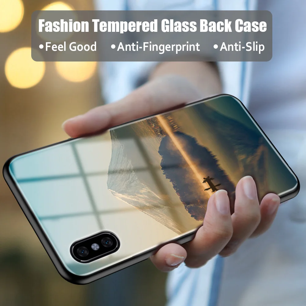 For iPhone 7 Tempered Glass Back Case For iPhone X Back Cover for ...