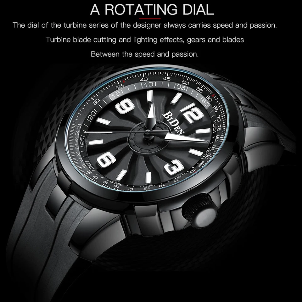 Креативные уникальные мужские часы с вращающимся циферблатом, Турбинный ...