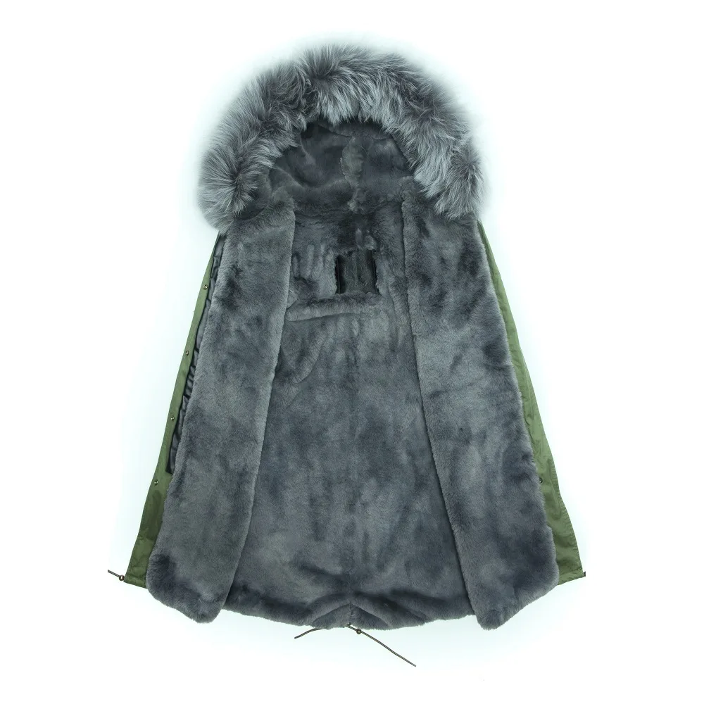 100% Real gray raccoon Fur Collar Long Jacket Coat Outwear Womens New ...