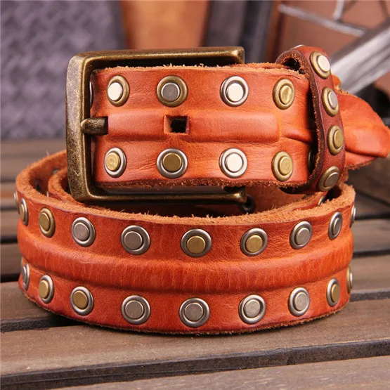 LGFD20161022 Men's Rivet Belt Leather Men's Double Rivet Punk Men's ...