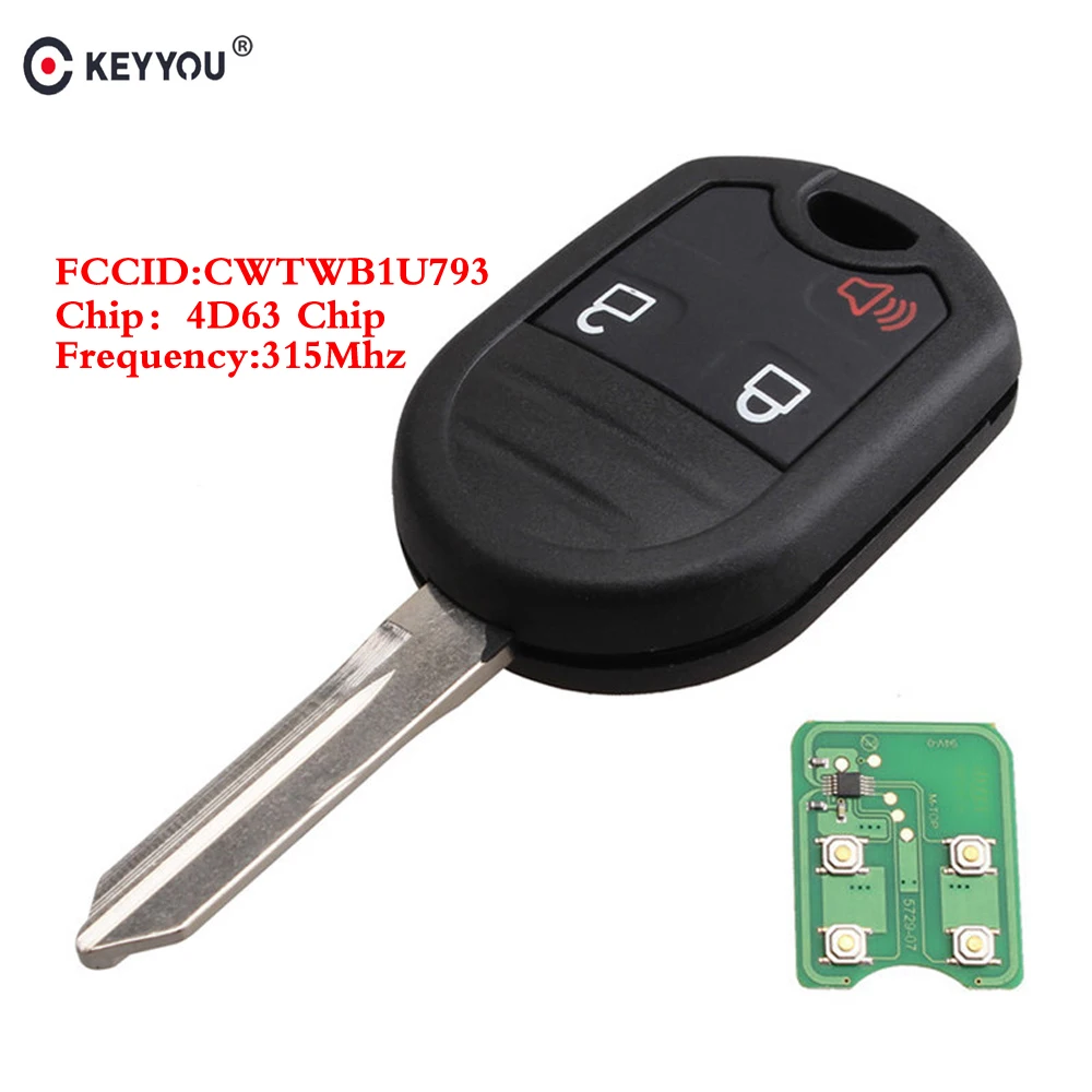 KEYYOU 3 Buttons Remote Control Key For Ford F150 250 350 2004 2010 Fob ...