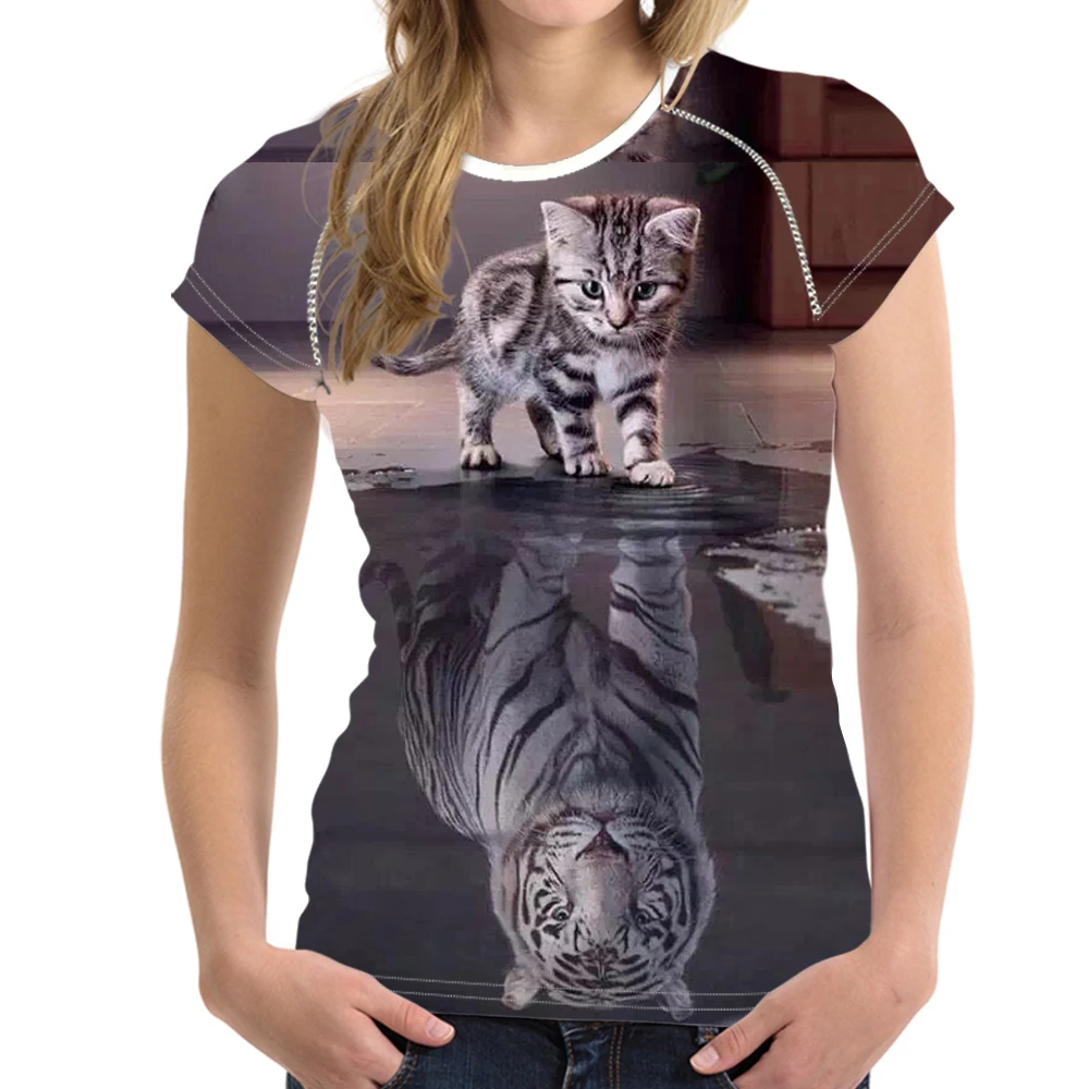 NoisyDesigns Cat&Tiger Print T Shirt Women Harajuku Short Sleeve T ...