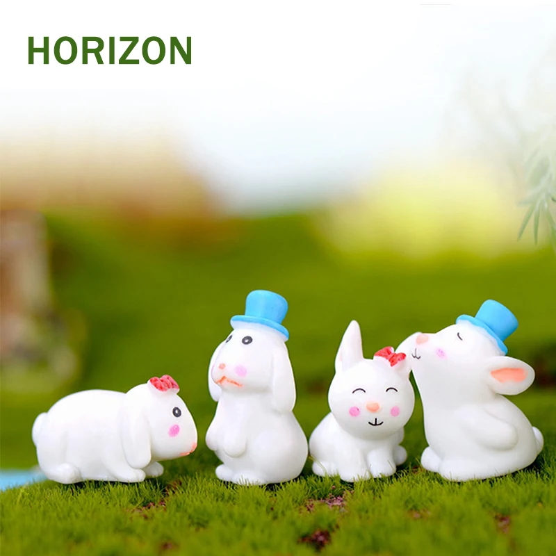 1 Pair White Rabbit Couple Resin Miniatures Moss Terrarium Ornaments ...