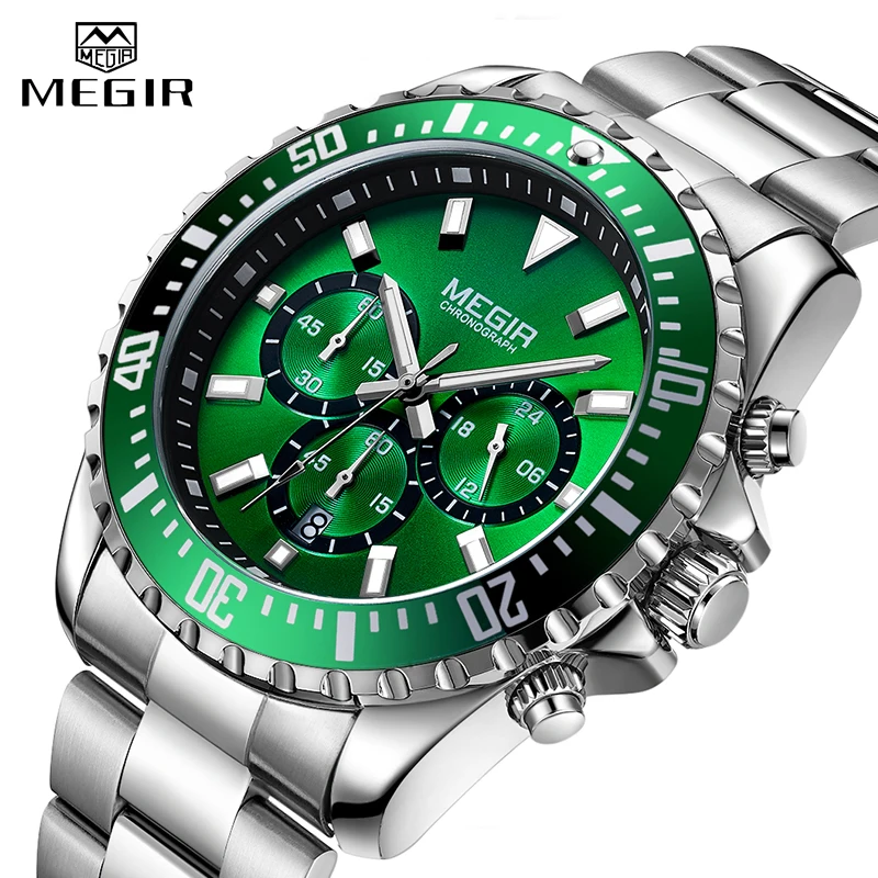 Top Brand MEGIR Men Quartz Watch Silver Steel Business Clock ...