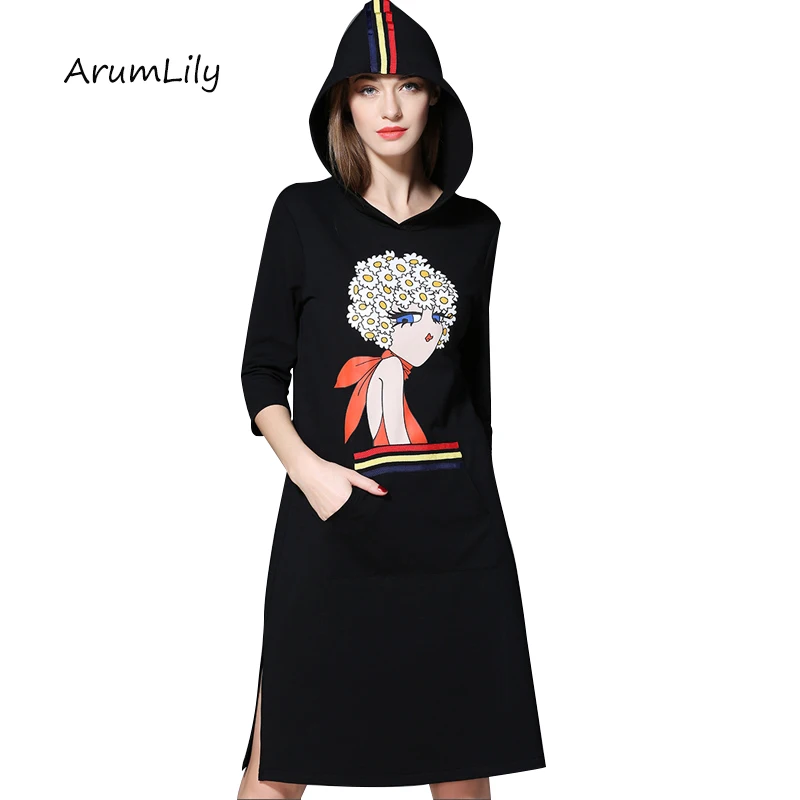ArumLily 2017 New Long black Split side Female Hoodies Casual Patchwork ...