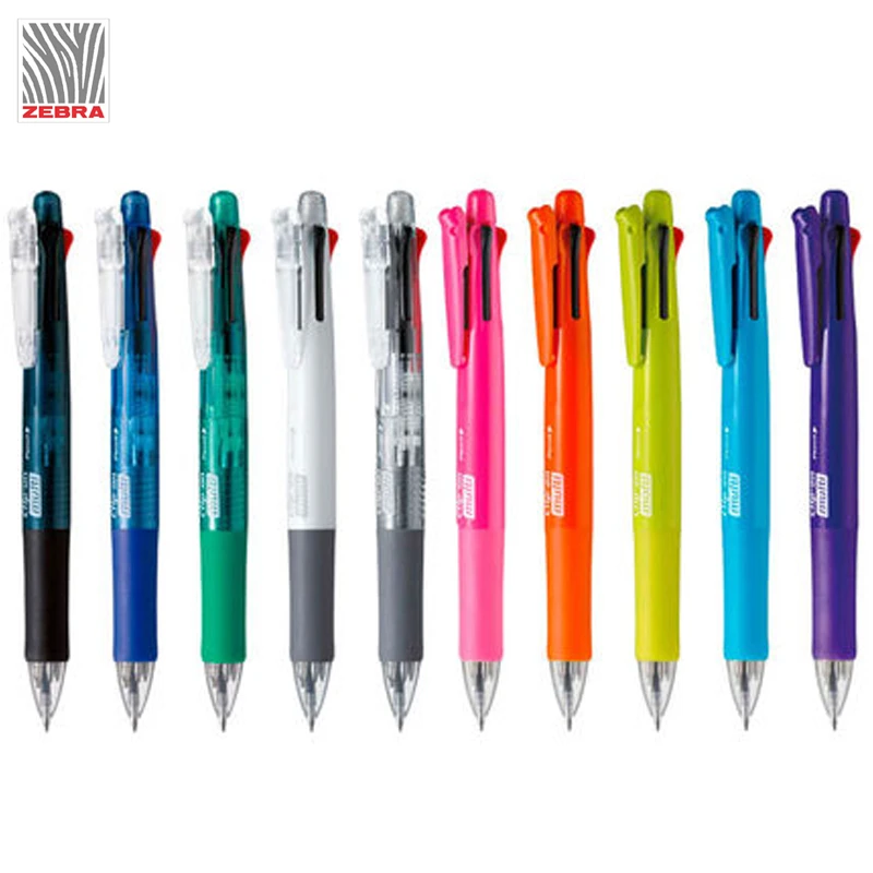 2 Pcs Zebra Clip-on Multi 5 In 1 0.7 Mm Ballpoint Pen Contains 0.5 Mm ...