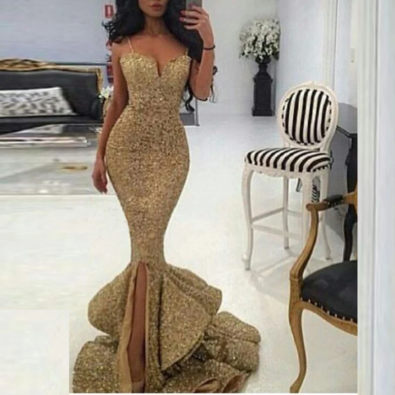 Gold Sequin Mermaid Prom Dress