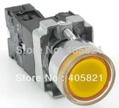 Momentary-Yellow-Flat-Push-Button-Switch-With-Pilot-Lamp-AC-DC-24V-1N-O ...