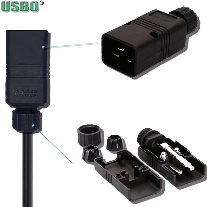 Black CE Copper 16A 250V Standart UPS PDU APC computer IEC320 C19 C20 ...