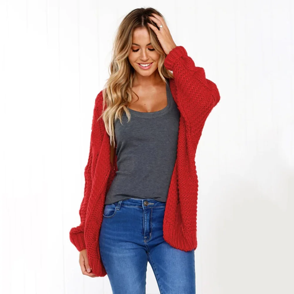 Long Cardigan Winter Casual Solid Color Batwing Long Sleeve Loose ...