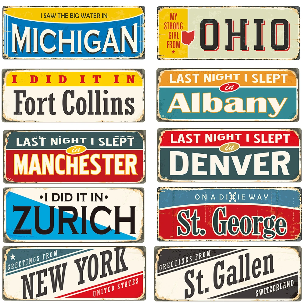 15x30cm-Popular-City-Name-Plate-Bar-Wall-Decoration-Tin-Sign-Vintage ...