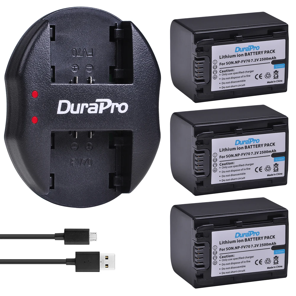3pc 2500mAh NP FV70 NP FV70 NPFV70 배터리 + USB 듀얼 충전기 소니 NP FV50 FV30 HDR CX230 HDR CX150E CX300 ...