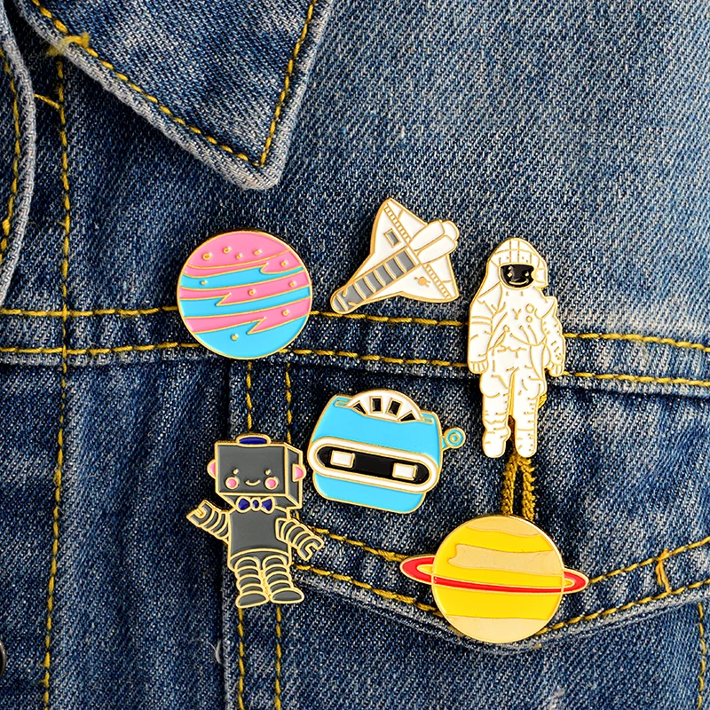 6pcs Set Astronaut Moon Space Shuttle Enamel Pins Badges Hard Enamel