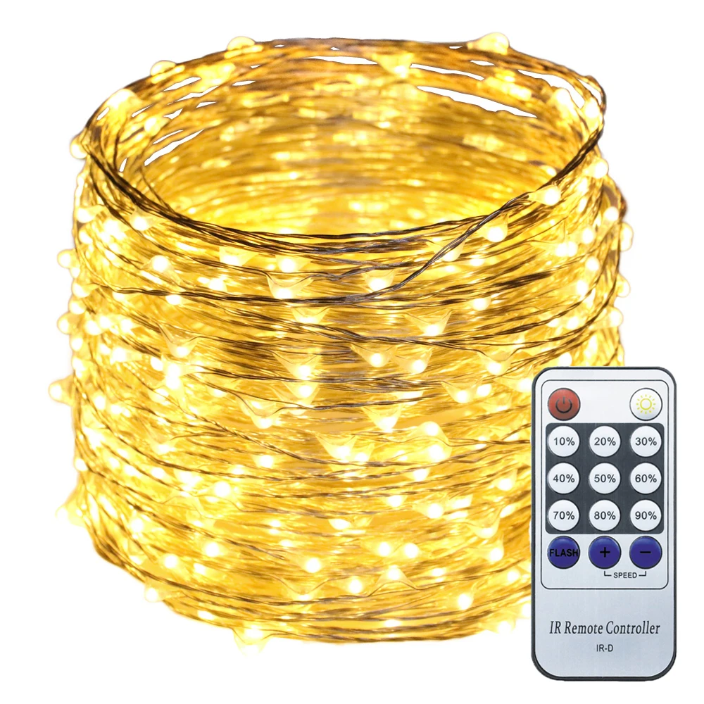 Warm White Light 20M/30M/50M LED Silver Wire String Lights Holiday ...