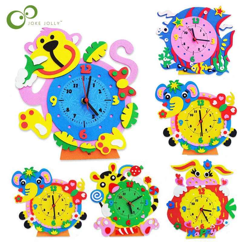 DIY EVA Foam Clock Jigsaw Toys For Kids Children Cartoon Animal Clock ...