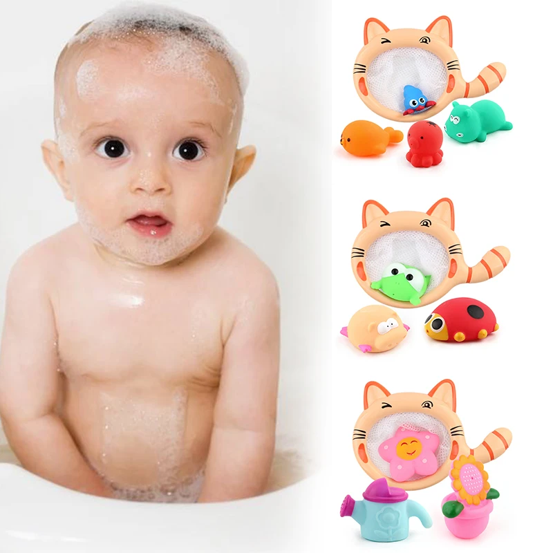 4PCS/Set Baby Bath Toys Sqeeze Sound Scoop Net Kids Children Cartoon ...