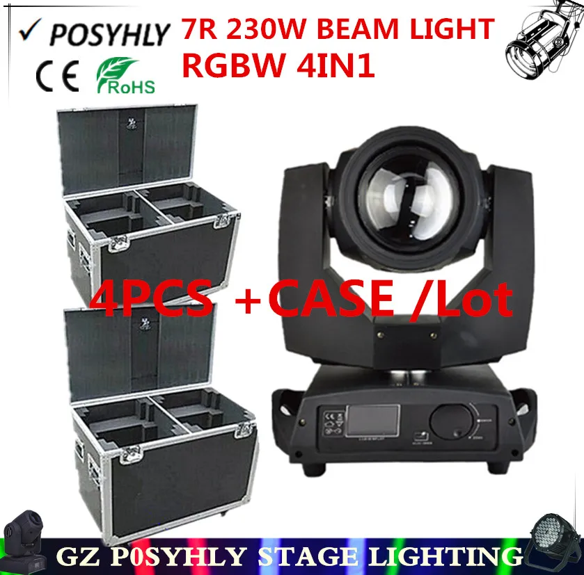 4pcs/ RGBW 4IN1 230W beam lights+ Flight Case 7r beam light moving head ...