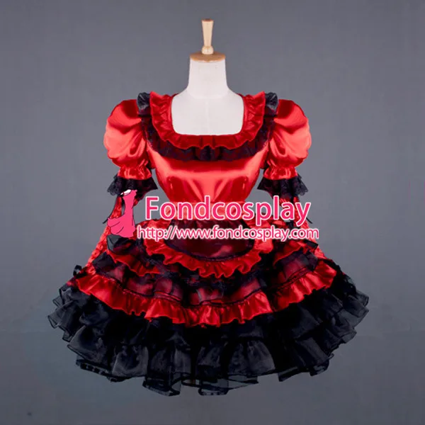 sexy Lovely sissy Maid Dress lockable Uniform red Satin dress cosplay ...