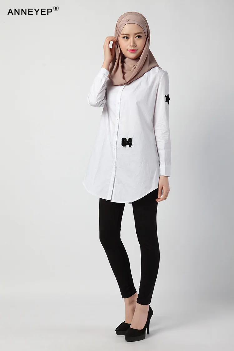 white colours New design cotton long shirt muslim women blouse islamic ...