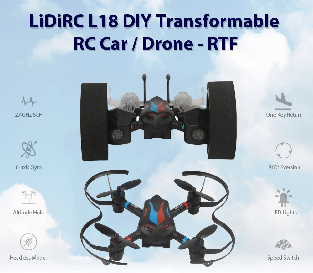 Mini RC Drone 2 in 1 Transformable RC Quadcopter Car RTF 2.4GHz 6CH 6 ...