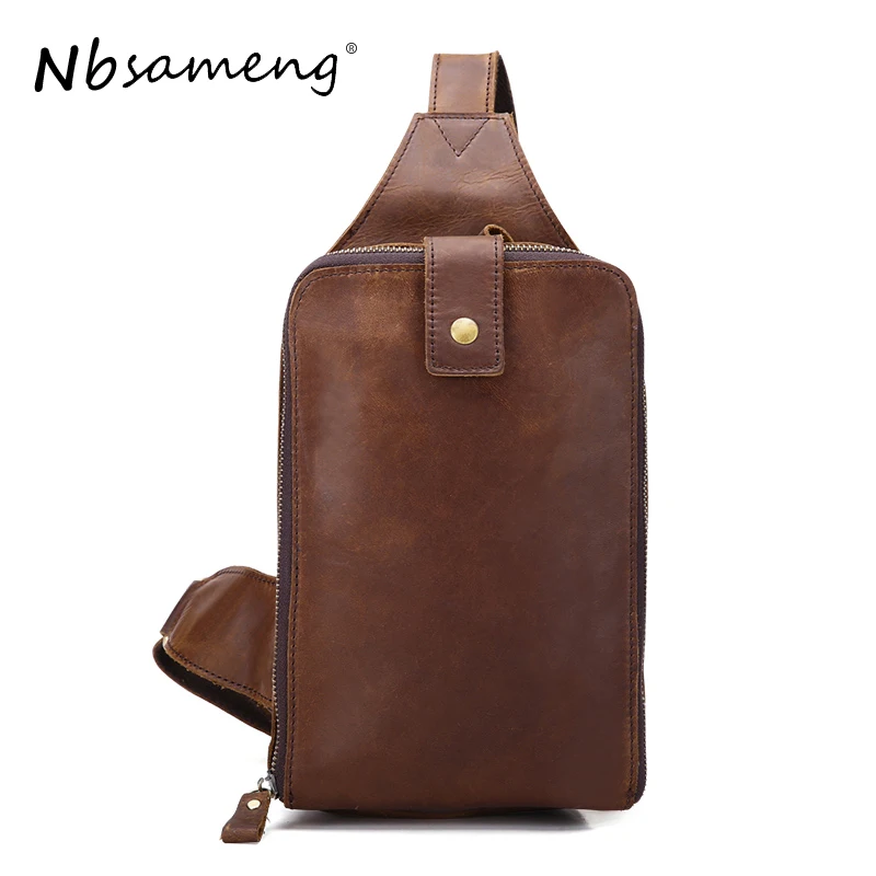 Nbsameng Cuero auténtico casual Sling bag hombre pecho Pack crossbody ...