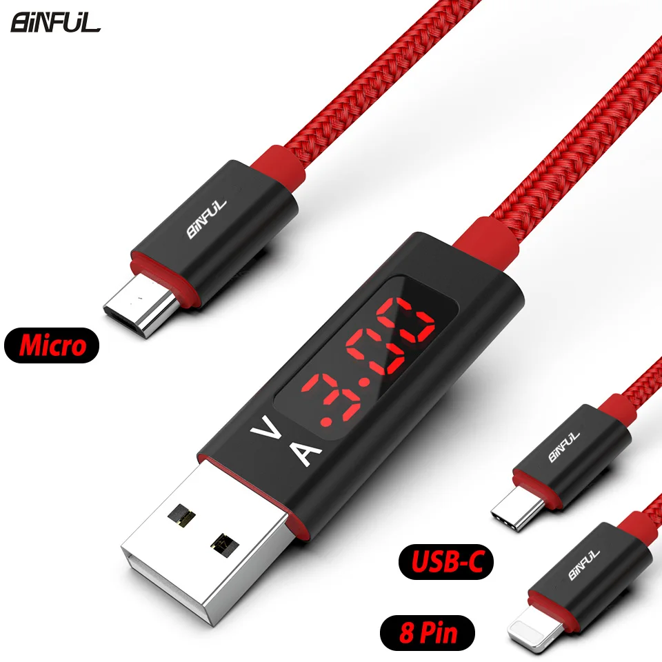 1M LED Display Micro USB Cable USB Type C Cord USB Charger Cable for ...