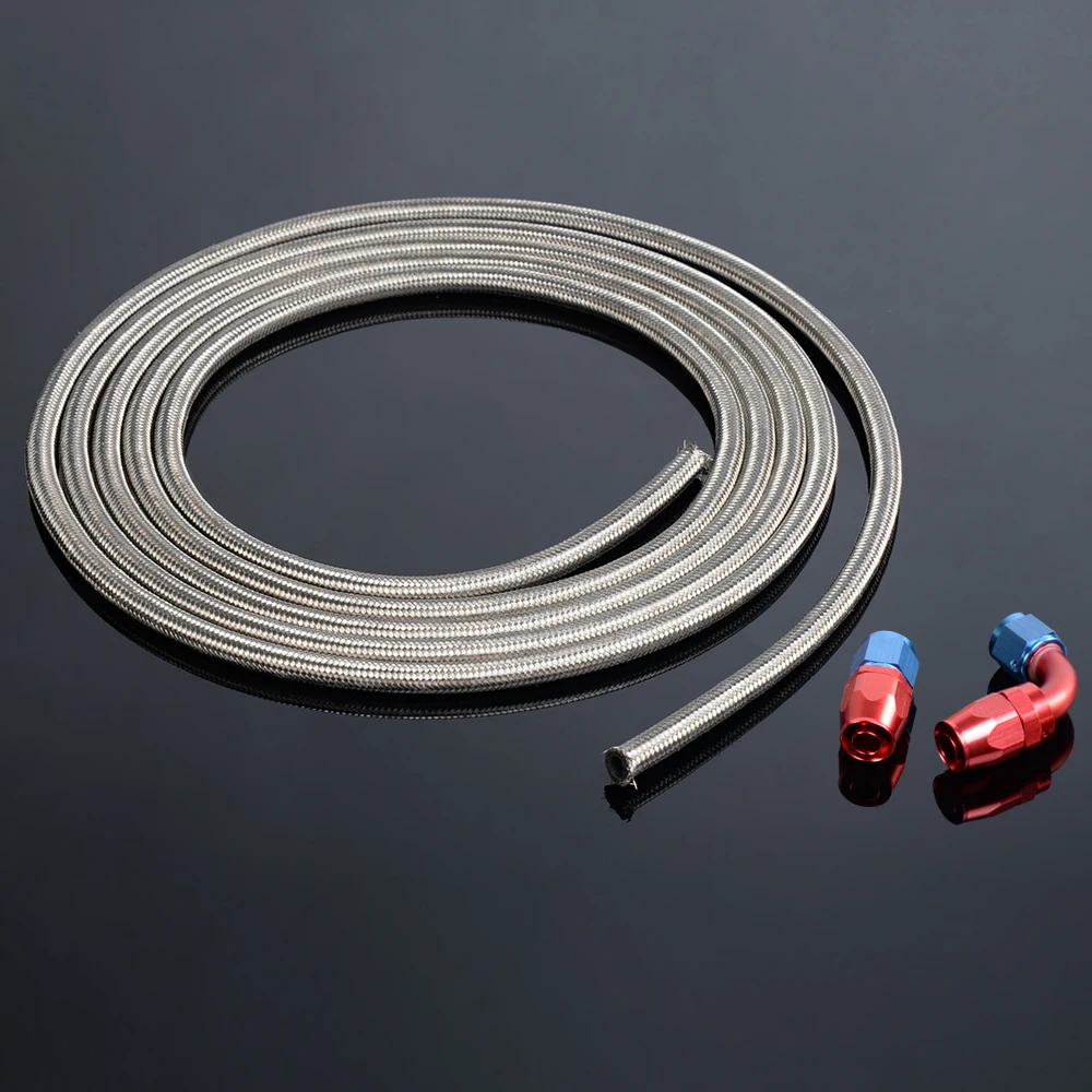 AN6 6 ANSTAINLESS BRAIDED OIL/FUEL LINE HOSE 1M/3FT+STRAIGHT+90 degree ...