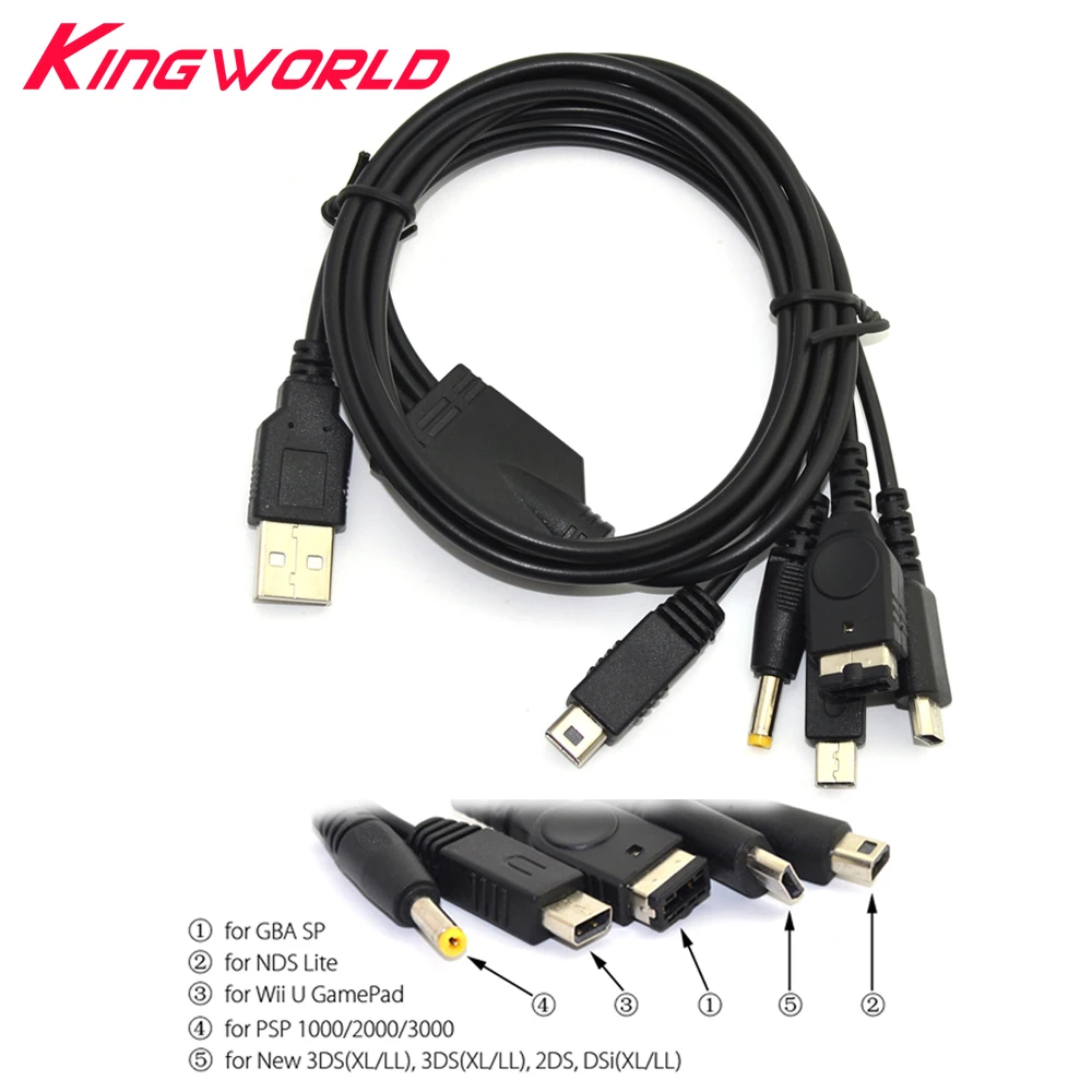 Cable de carga USB 5 en 1, alta calidad, para PSP, WIIU, GBA, GBA SP ...