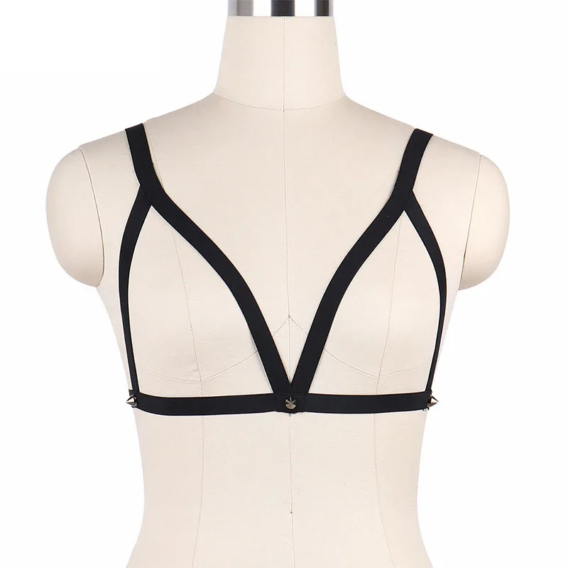 90's Gothic Crop Top Cupless Bra Open Chest Cage Bra Fetish Wear ...