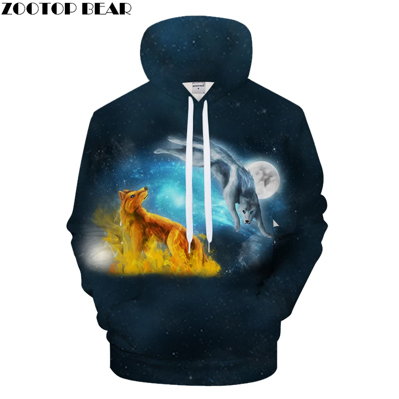 Sudadera con capucha de lobo dorado para hombre, jersey con estampado ...