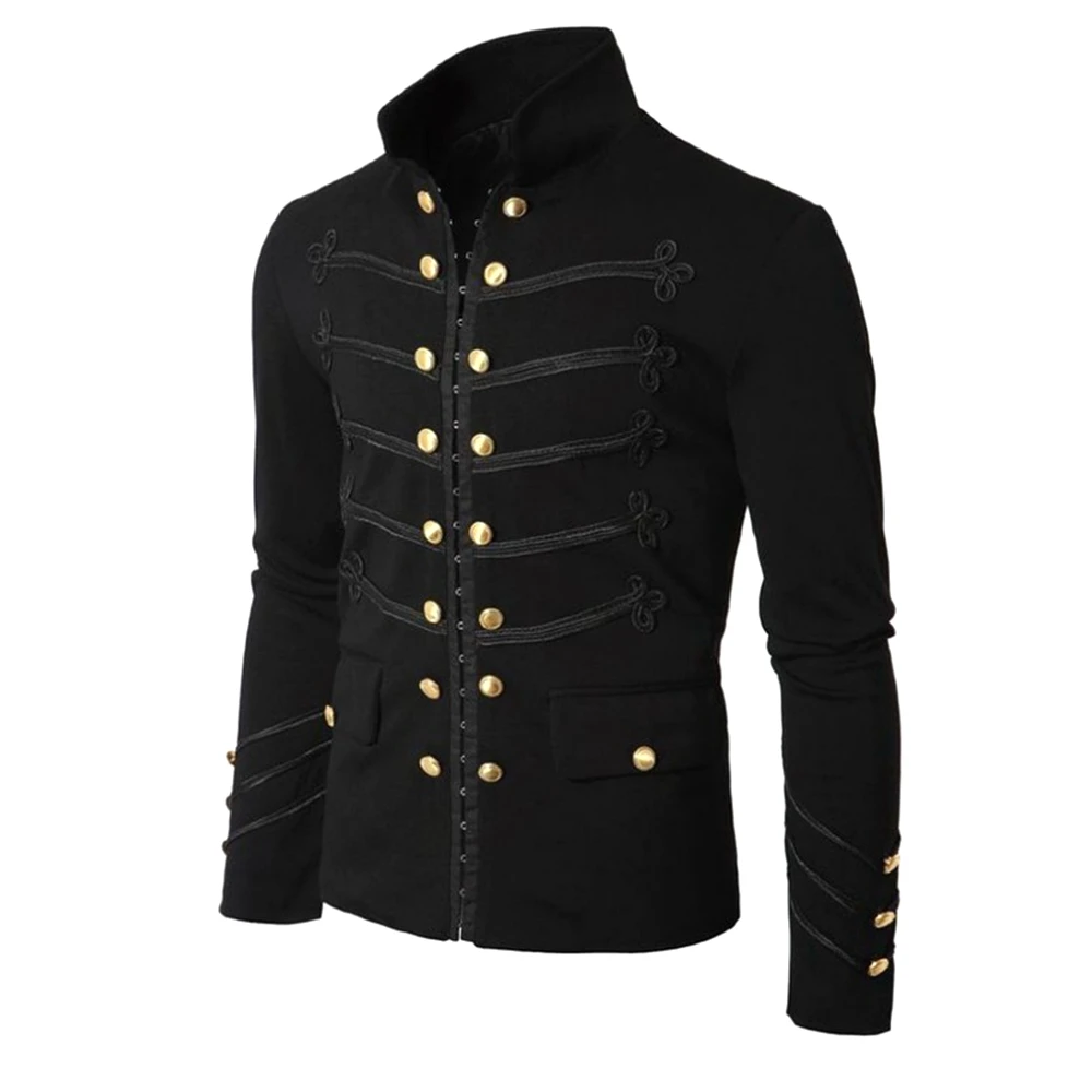 Men Gothic Steampunk Jacket Stand Collar Rock Frock Coat Uniform Men's ...