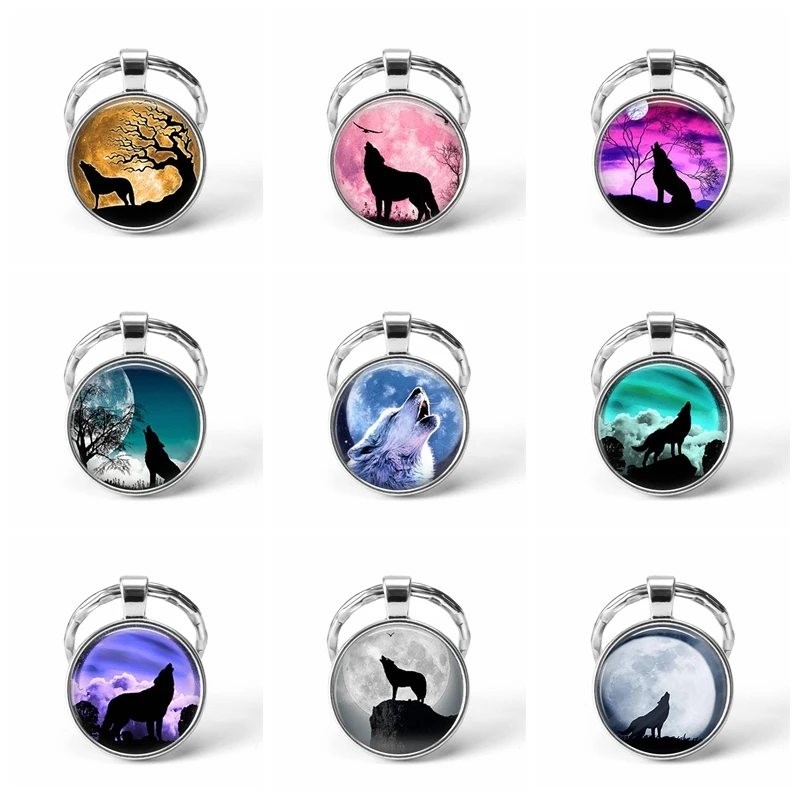 Wolf Moon Pendant Vintage Aggressive Wolf Keychain Men Jewelry Glass ...