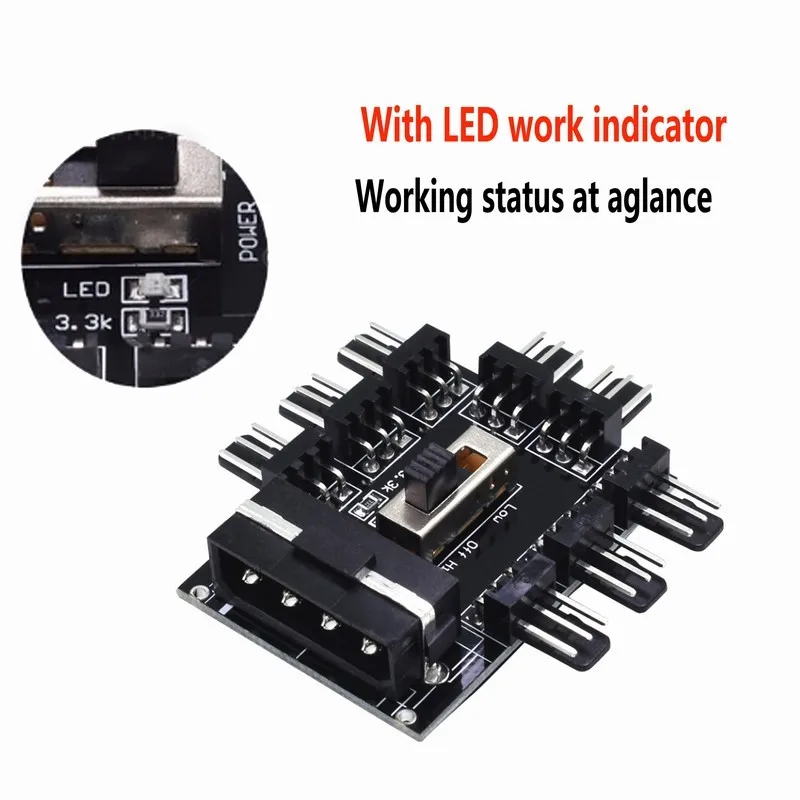 20 Pcs Gdstime High Low Speed Adapter D Type 4Pin Molex to 8 x 3Pin Fan ...