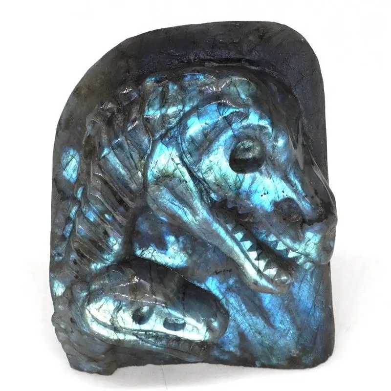 Dinosaur Head skull Natural Labradorite Crystal Carved Statue Crafts ...