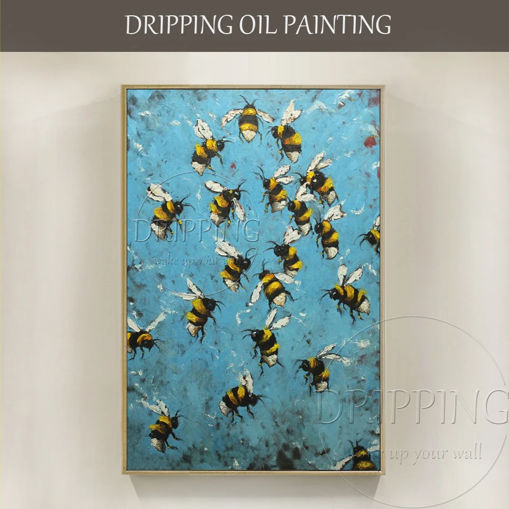Bee Oil painting Miniature Original handmade 4x4 Oil Mini Paintings on ...