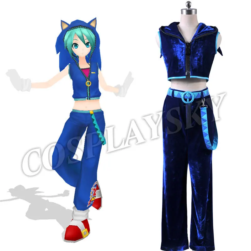 Vocaloid Hatsune Miku Sonic Cosplay Costume blue Sleeveless Tracksuit 2 ...